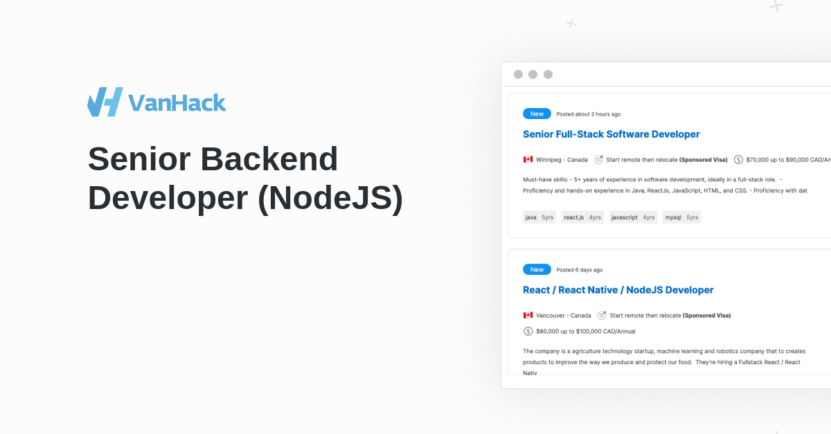 Senior Backend Developer (NodeJS) - VanHack